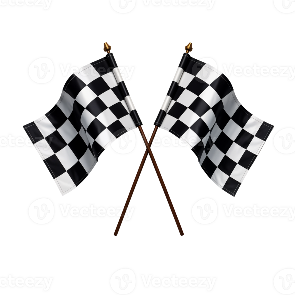 Checkered flags crossed at the finish line during a race event 56573457 PNG