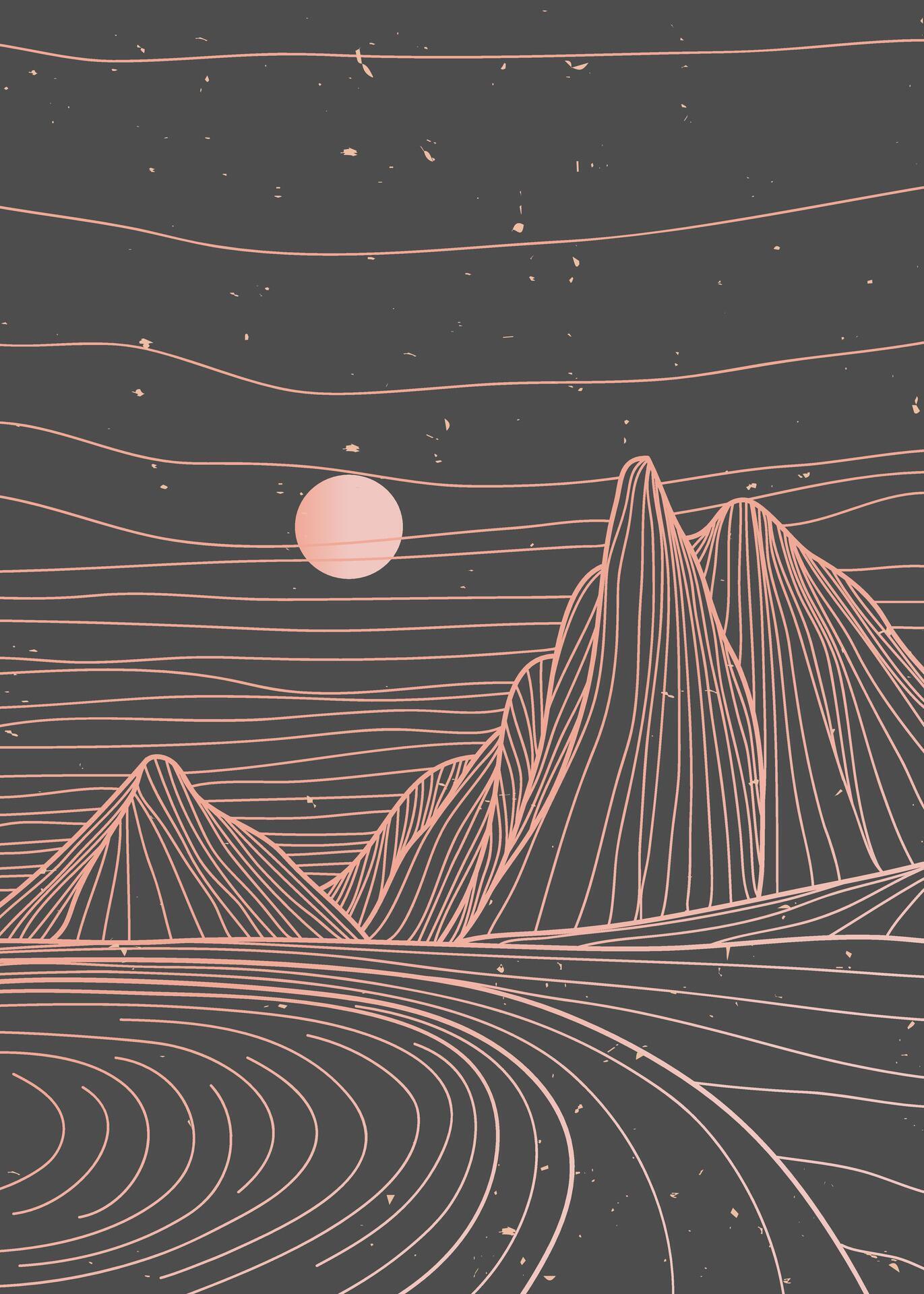 Mountain line arts illustration. Hand drawn style. creative minimalist modern line art print ...