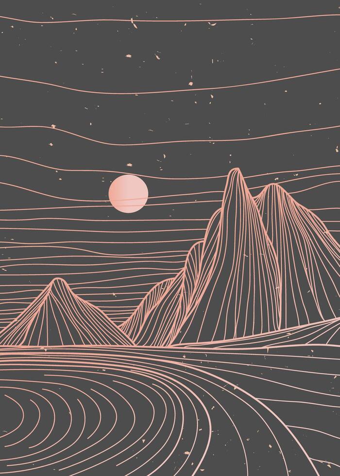 Mountain line arts illustration. Hand drawn style. creative minimalist modern line art print ...