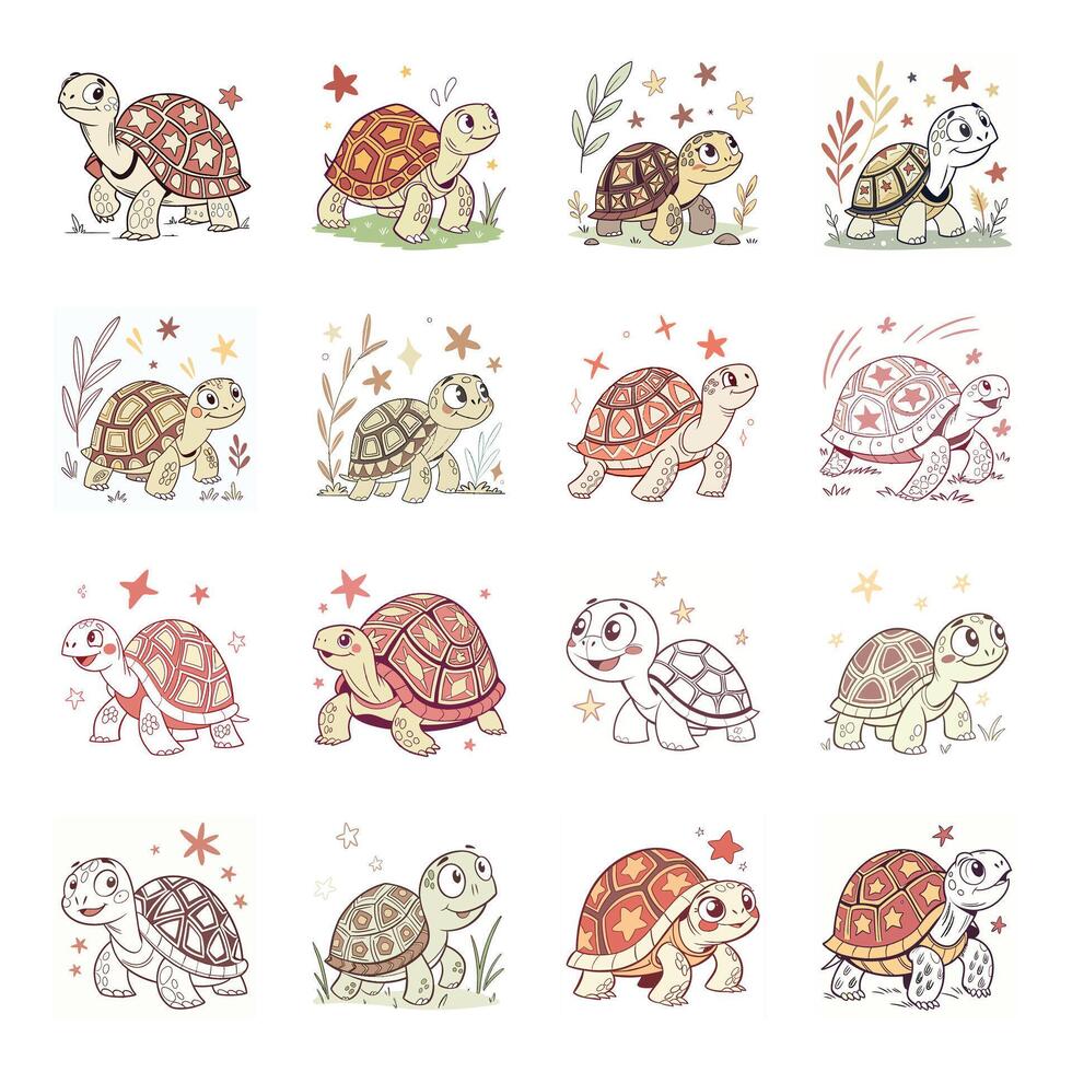 Set of cute turtle with different expressions 56584914 Vector Art at ...