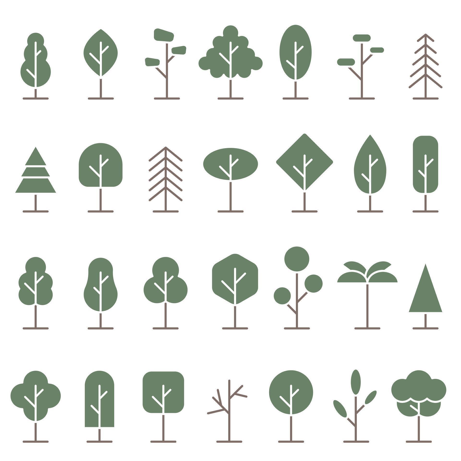 Green trees. Collection of tree illustrations. A tree for every taste ...