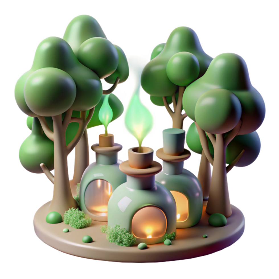 Enchanted Forest Glowing Potion Bottles Trees 56593928 PNG