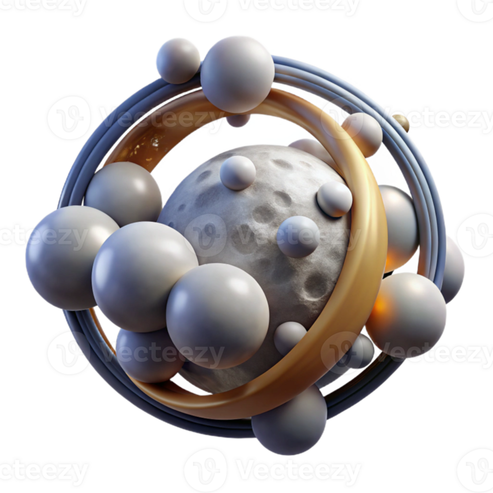 Abstract 3d Sphere Orbiting Moons And Rings 56595880 Png
