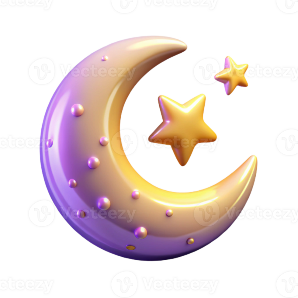 extraordinary abstract 3D Render Crescent Moon and Stars high quality 56601637 PNG