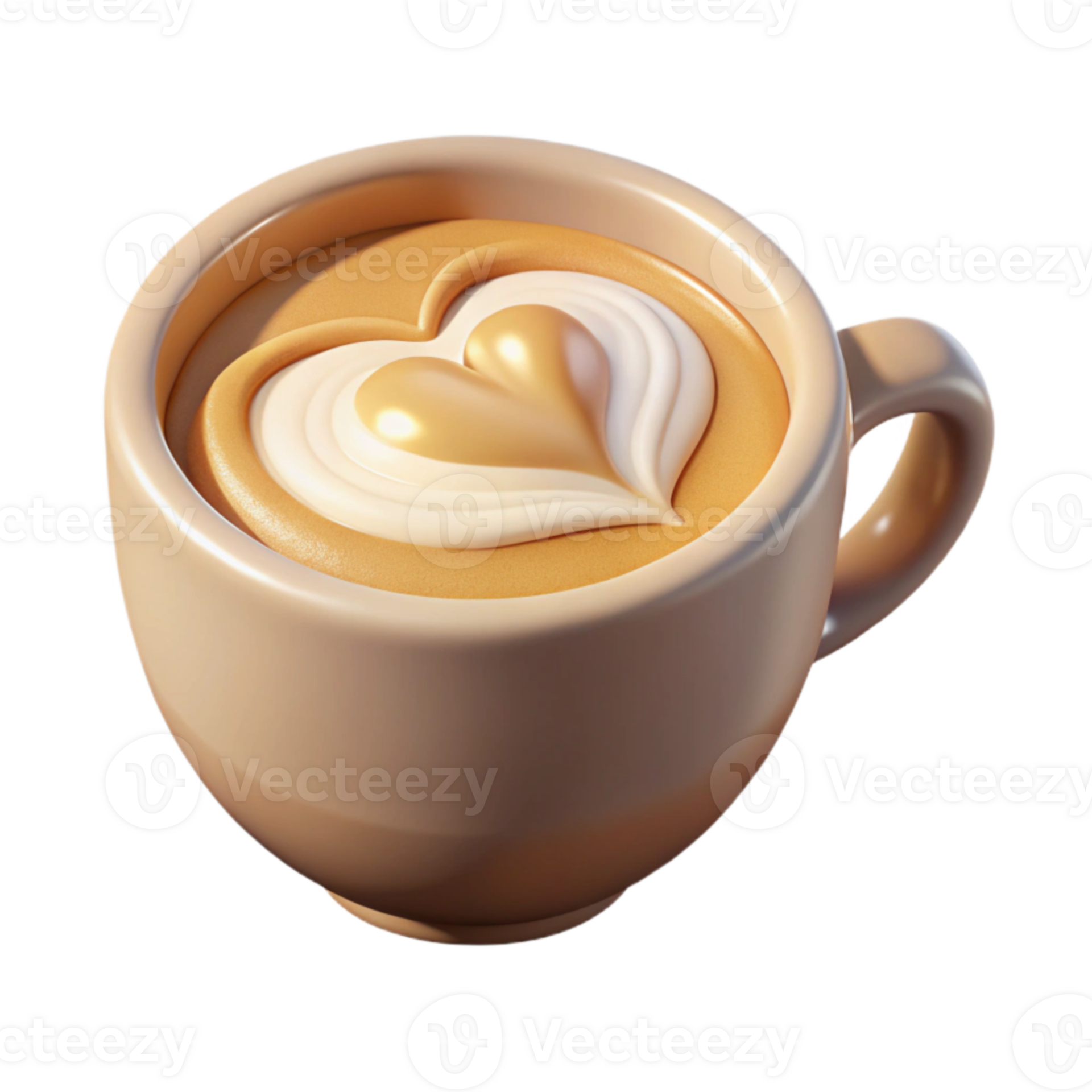 elegant traditional 3D Render Coffee Cup Latte Art Heart authentic 56602151 PNG