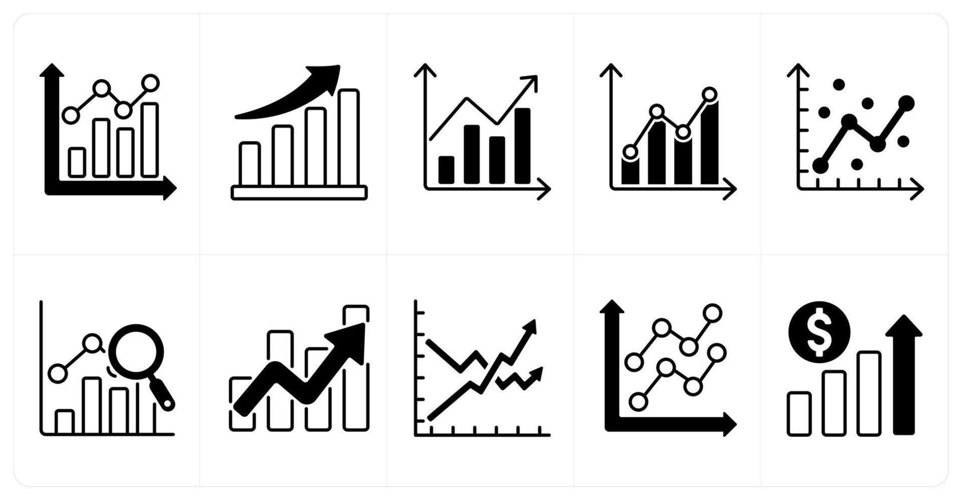 Set of of 10 diagram icons as statistics, bar graph, statistical model ...
