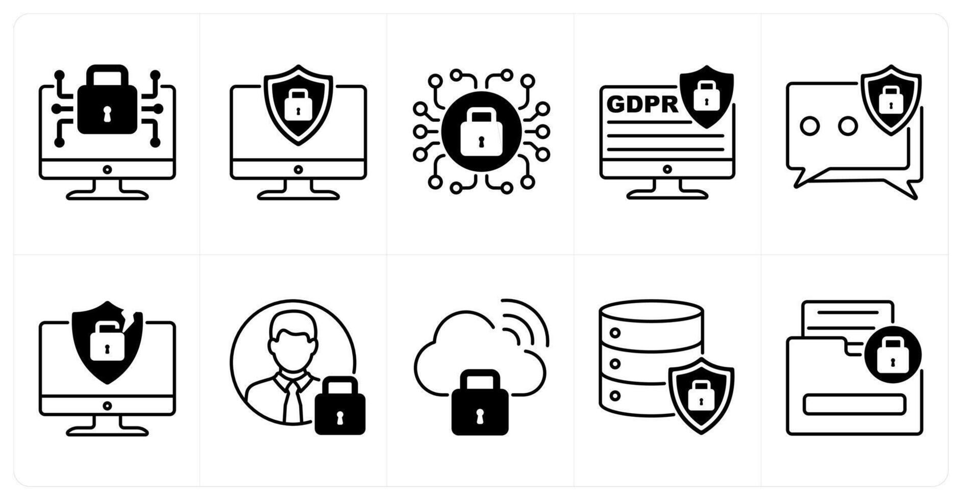 Set of of 10 gdpr icons as data encryption, gdpr shield, technical ...