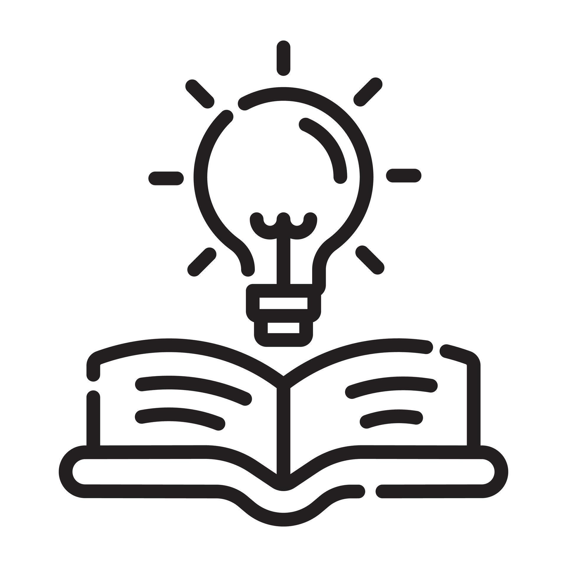 Open book with light bulb, knowledge and learning concept, education and innovation, creative ...
