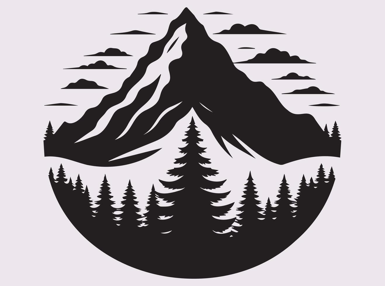 Black Pine Tree Mountain Landscape Silhouette Perfect for Wall Art and ...