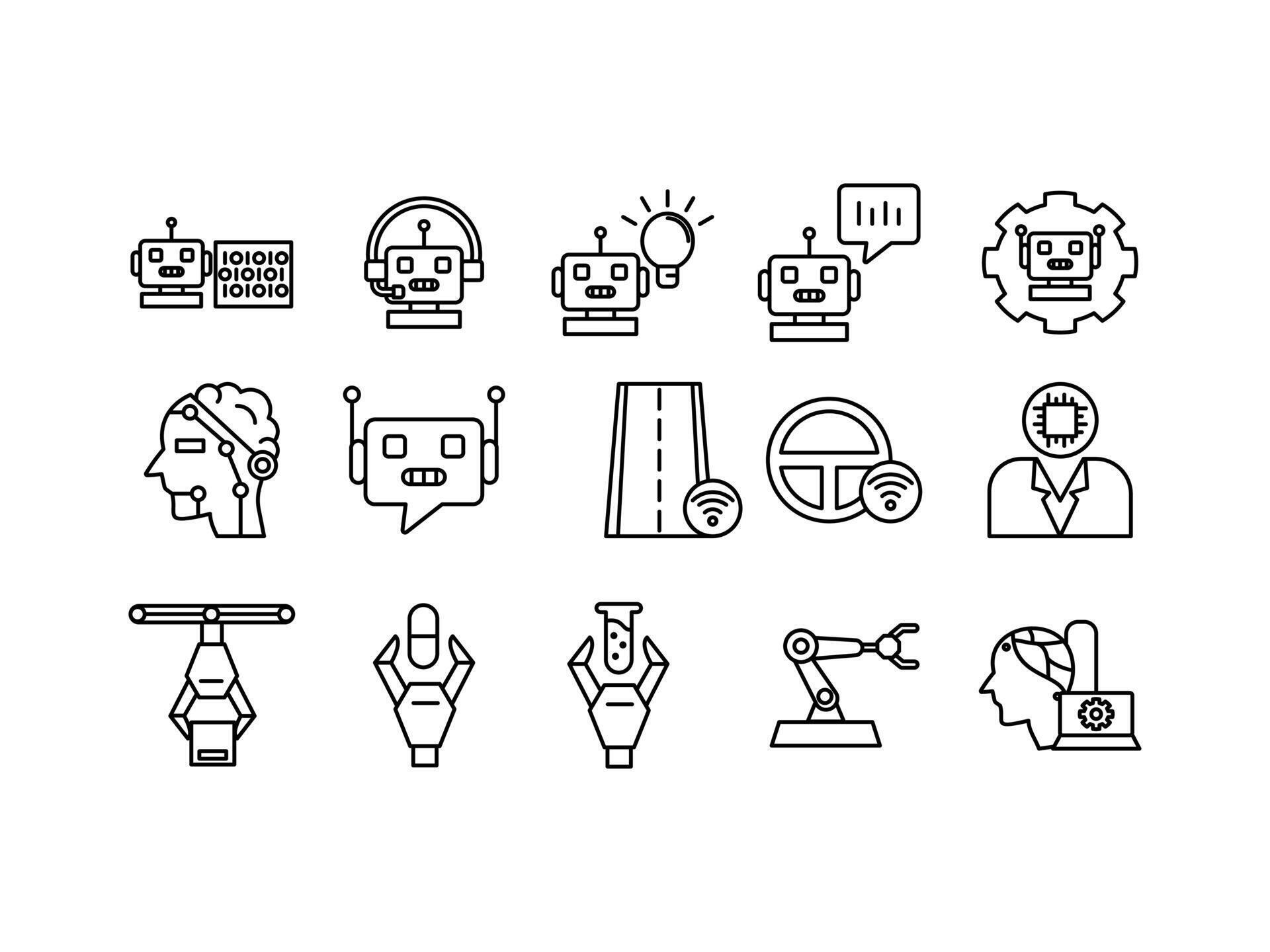 collection illustration set of machine learning line icons. icon ...