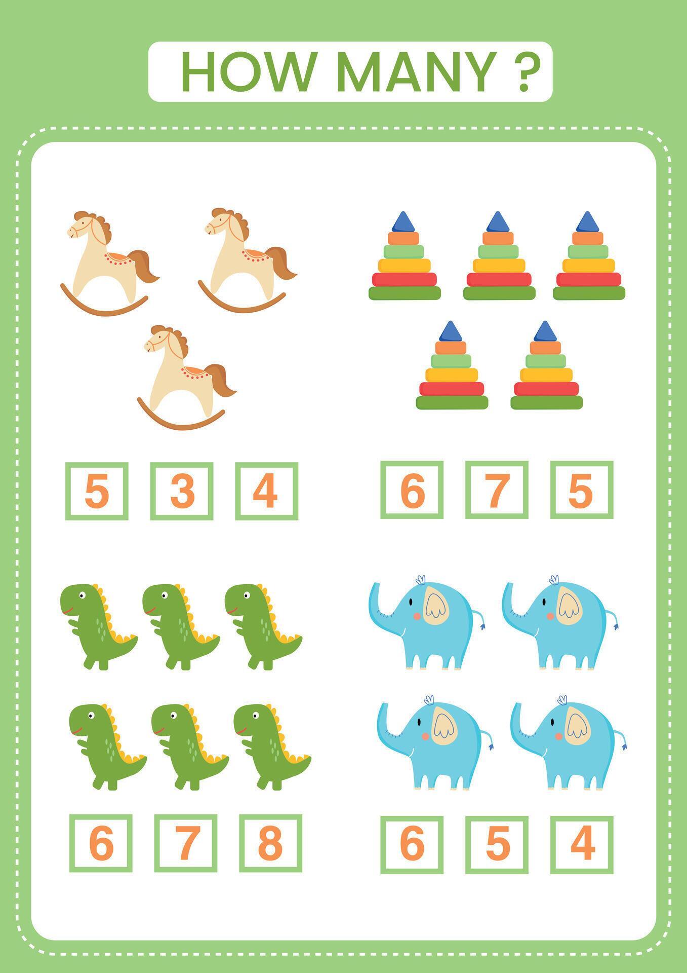 How many counting game with toys. Count toys and find the correct ...