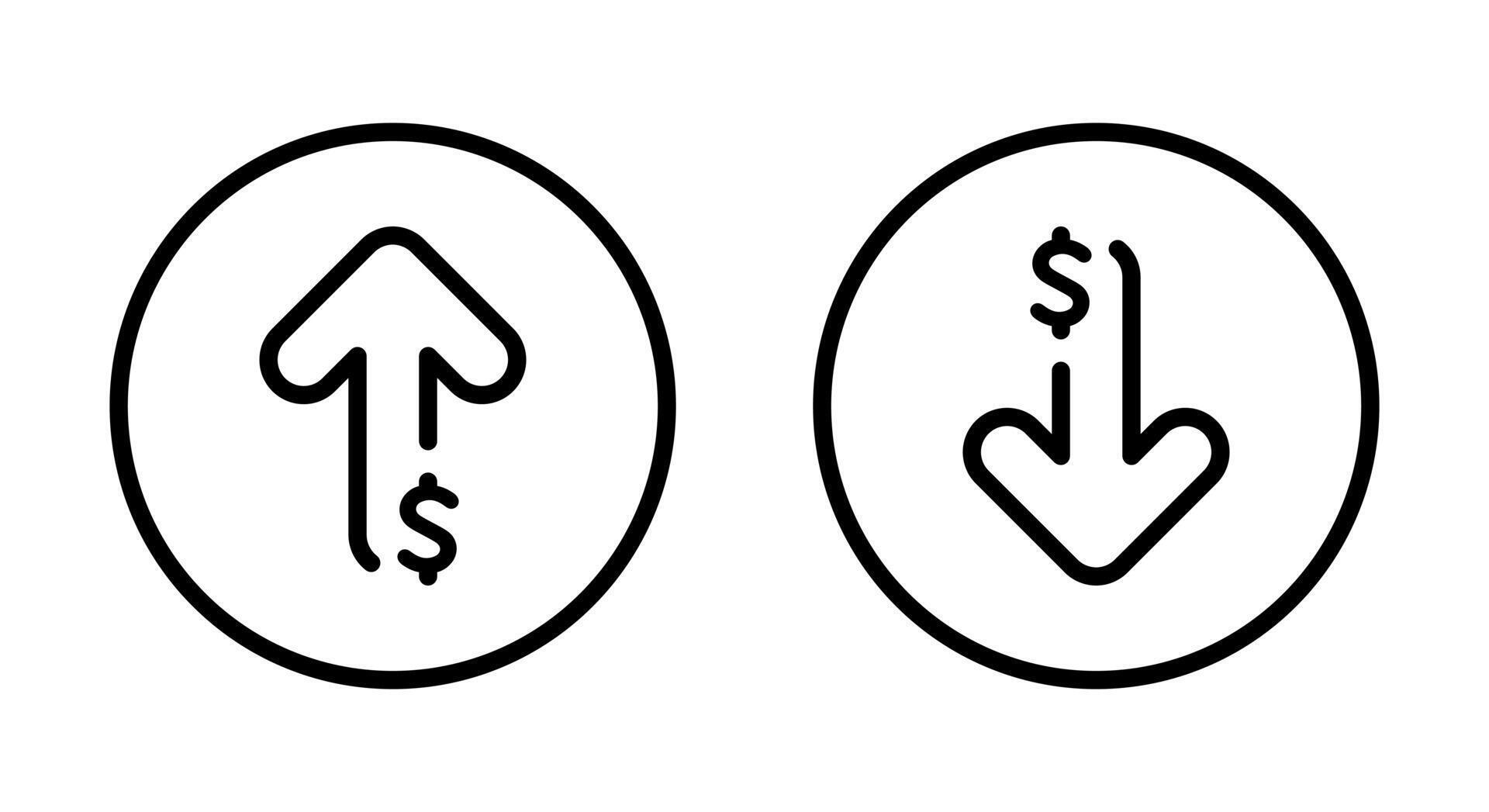 Dollar arrow up and down outline icon on circle line. USD increase and decrease sign symbol ...