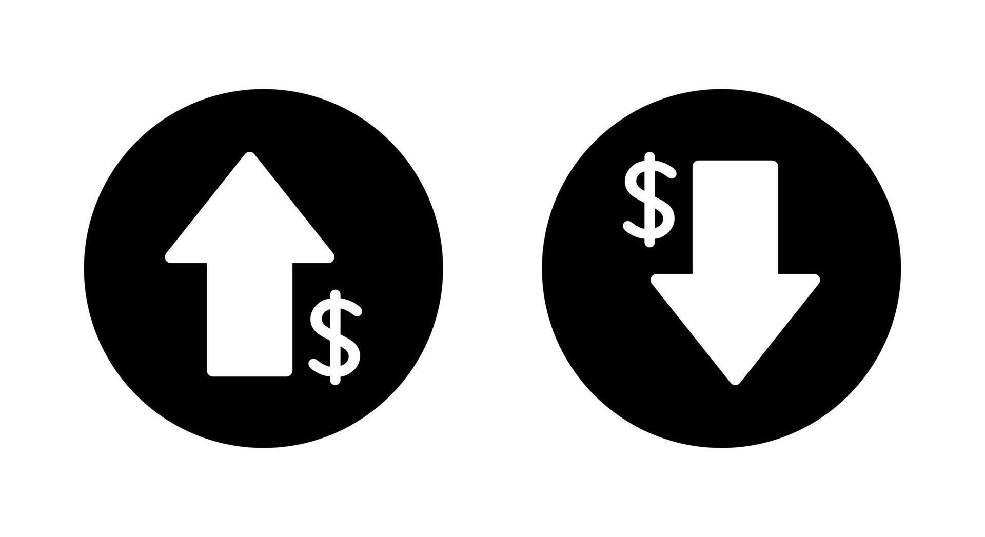 Up and down dollar icon on black circle. Increase and decrease USD ...