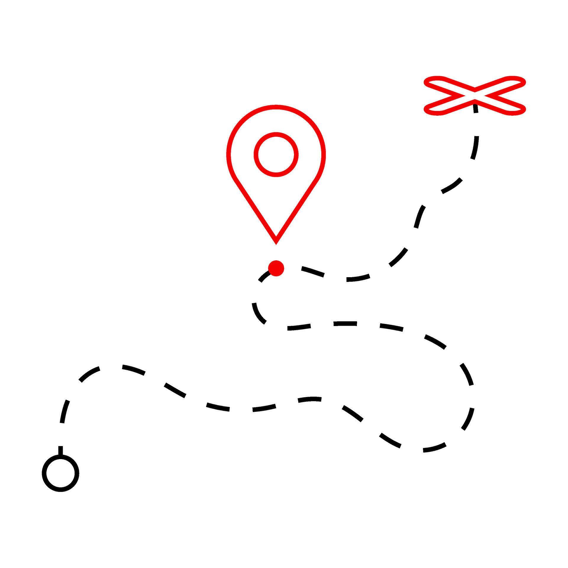 Map sign. Destination. Delivery icon, paths, geo-tagging. Route line icon. Navigation outline ...