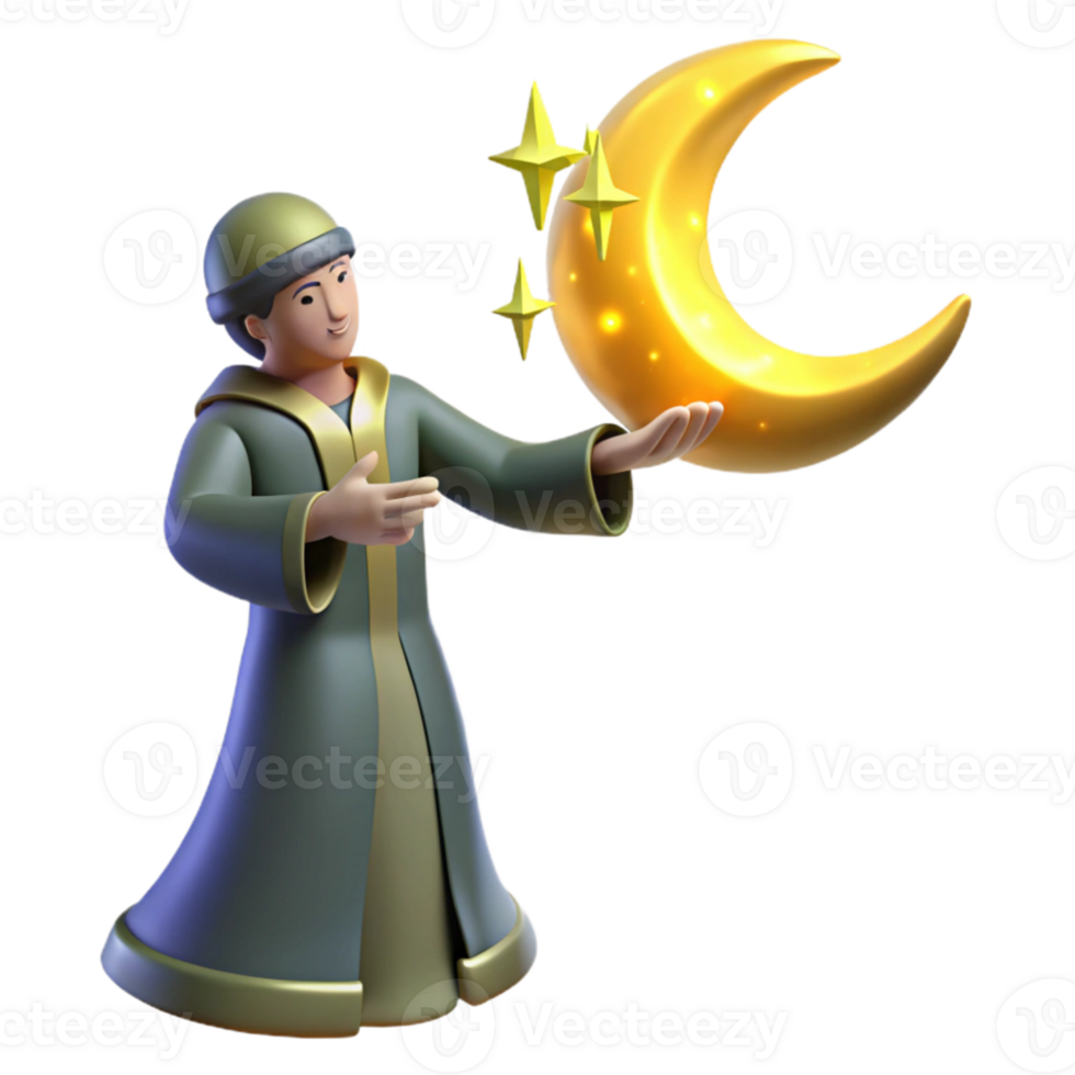 stunning abstract 3D Render Crescent Moon and Stars detailed 56671288 PNG