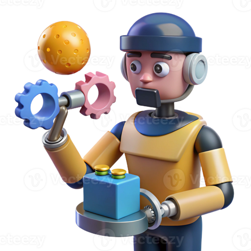 magnificent artistic 3D Robot Illustration Gears and Ball detailed ...