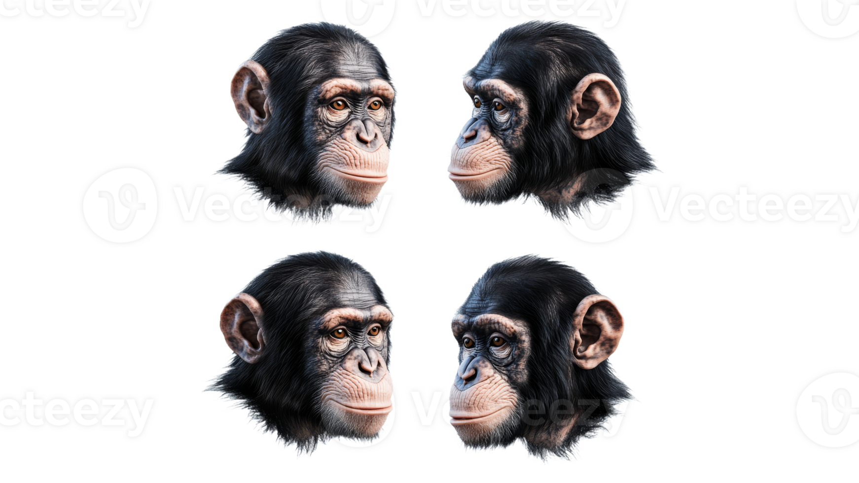 Four chimp portraits in profile view 56680201 PNG