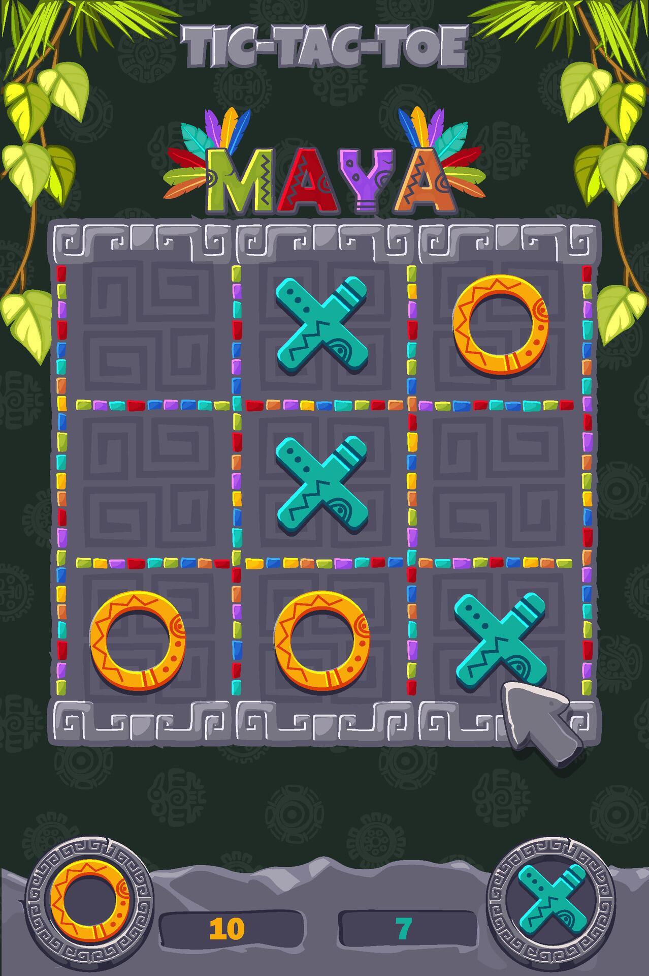 TIC TAC TOE UI in Maya or Aztec themed. Gray Board logic game for your game development UI ...