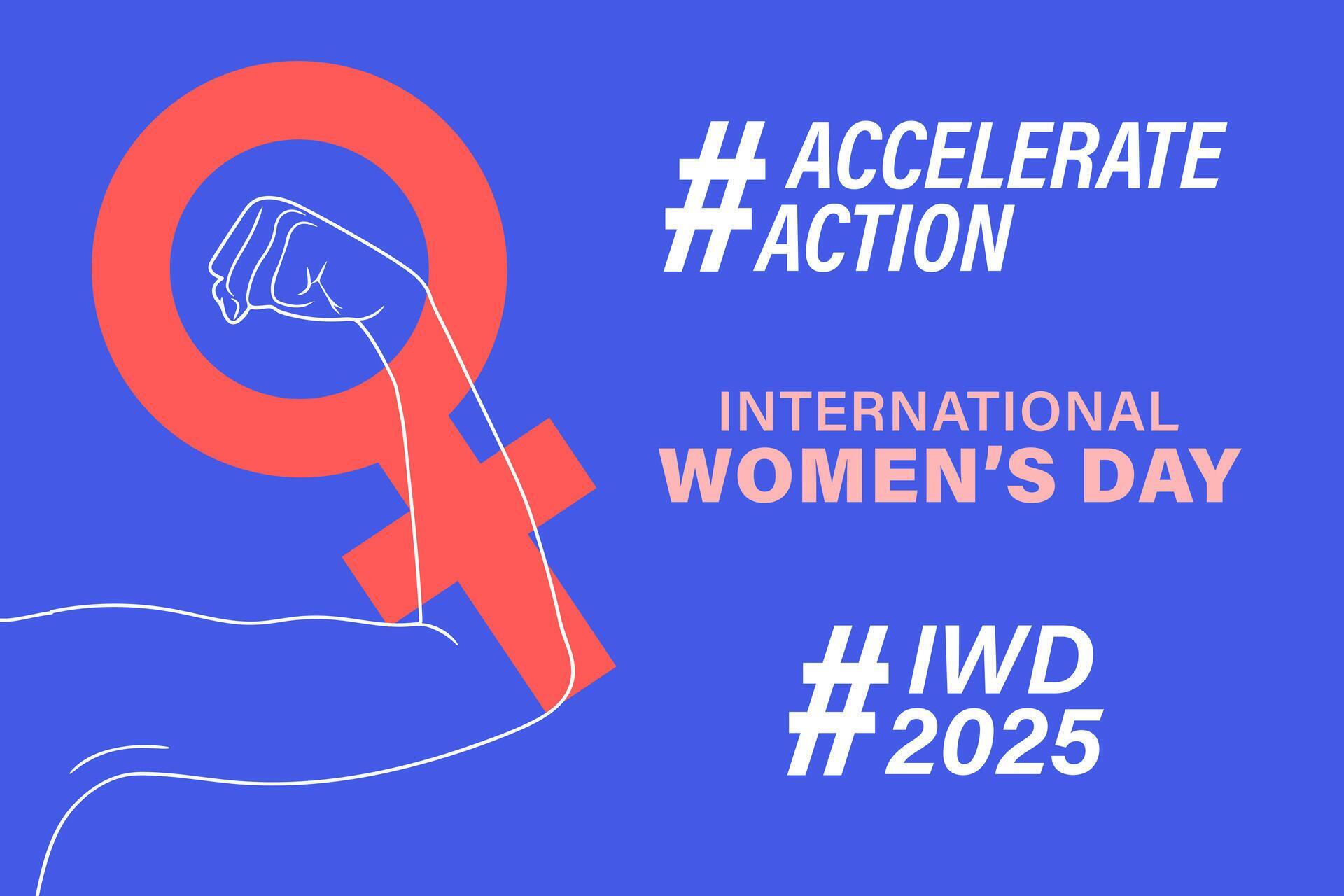 Accelerate Action campaign pose. International Women's Day 2025. Outline of a woman showing ...