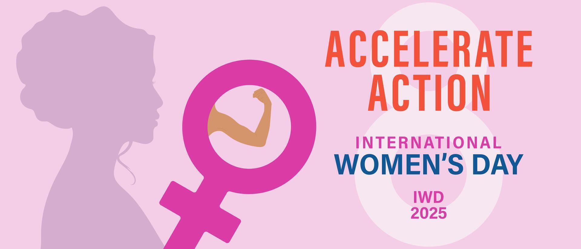 Accelerate Action campaign pose. International Women's Day 2025. Outline of a woman showing ...