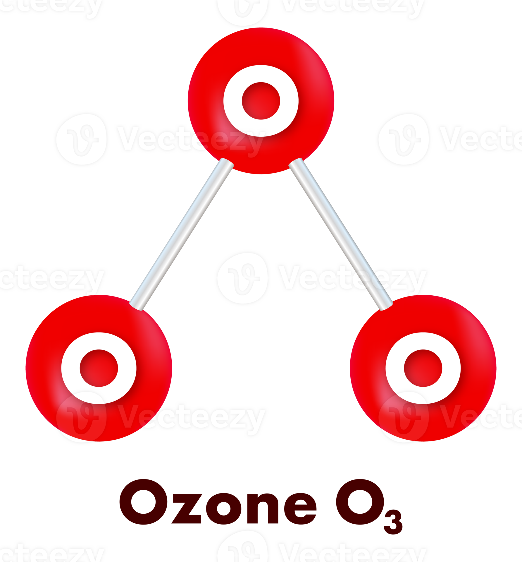 Ozone O3 molecule model with three oxygen atoms forming a triangular structure 56703350 PNG