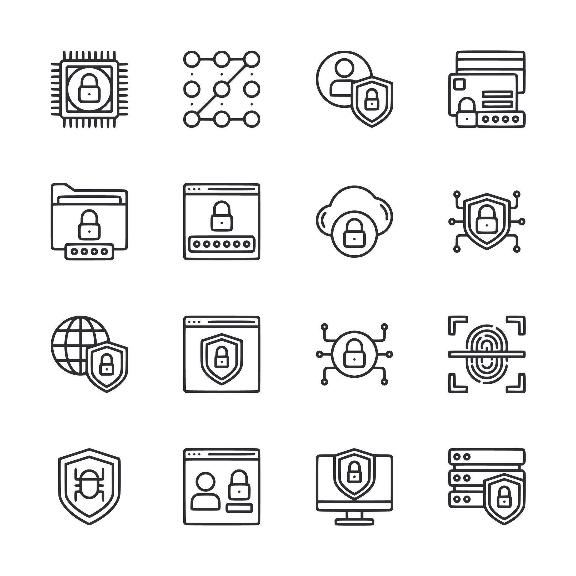 Set of icons for cyber security, outline style 56708600 Vector Art at Vecteezy