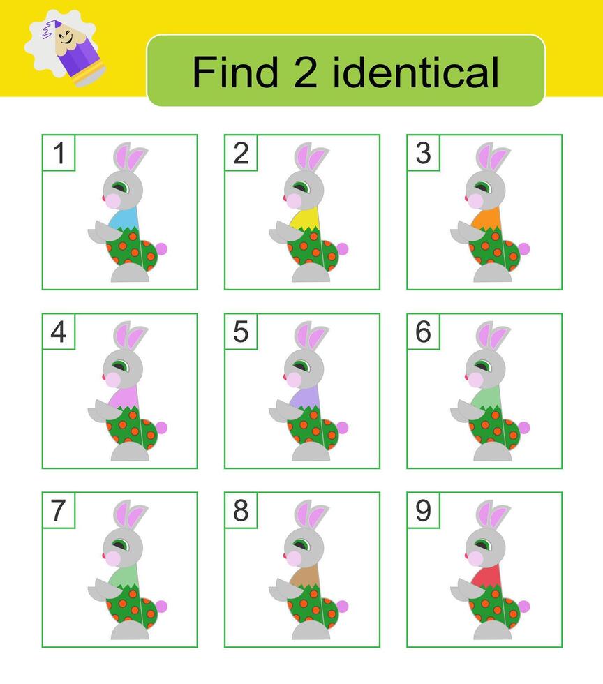 Fun puzzle game. Find two identical rabbits. Task for development of attention and logic ...
