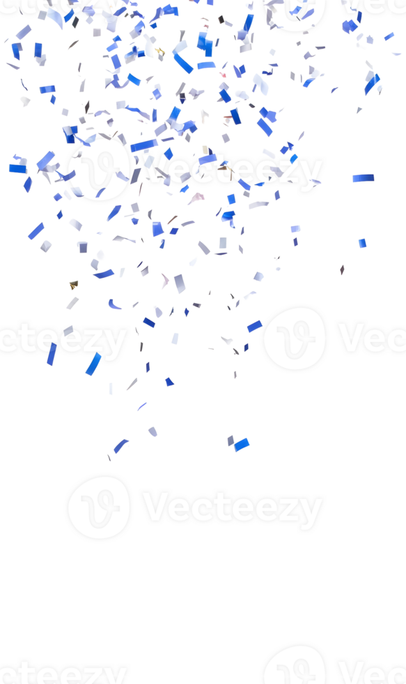 Celebratory blue confetti falling against a transparent background evokes excitement and fun ...