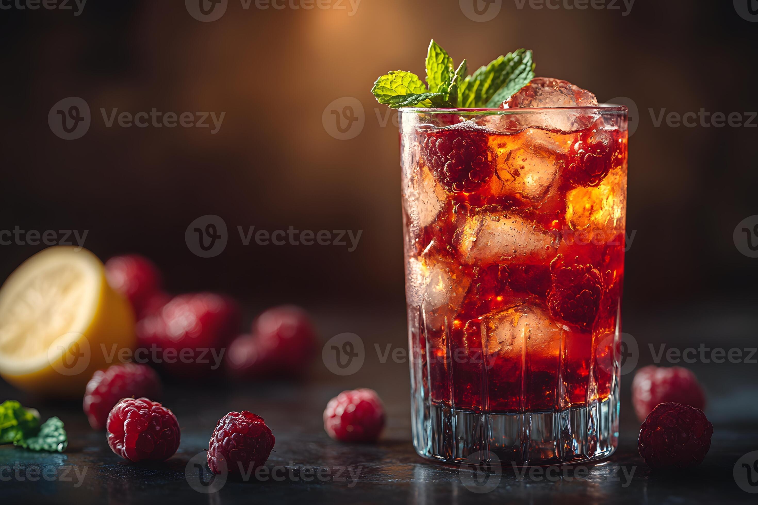 Refreshing Raspberry Cocktail with Ice and Mint for Summer Drinks and Parties 56726500 Stock ...