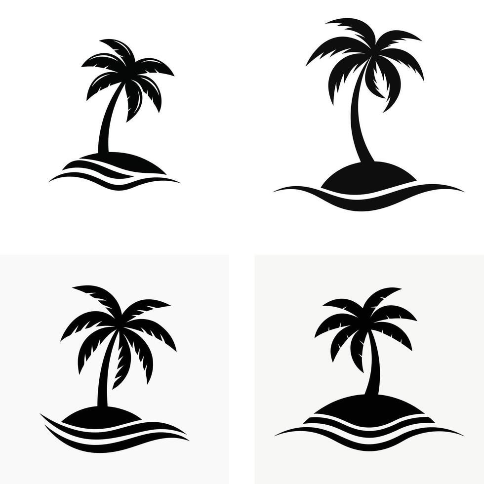 Four black silhouette palm trees on islands. 56736838 Vector Art at ...