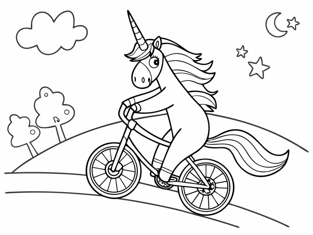 unicorn riding a bike coloring page 56736958 Vector Art at Vecteezy