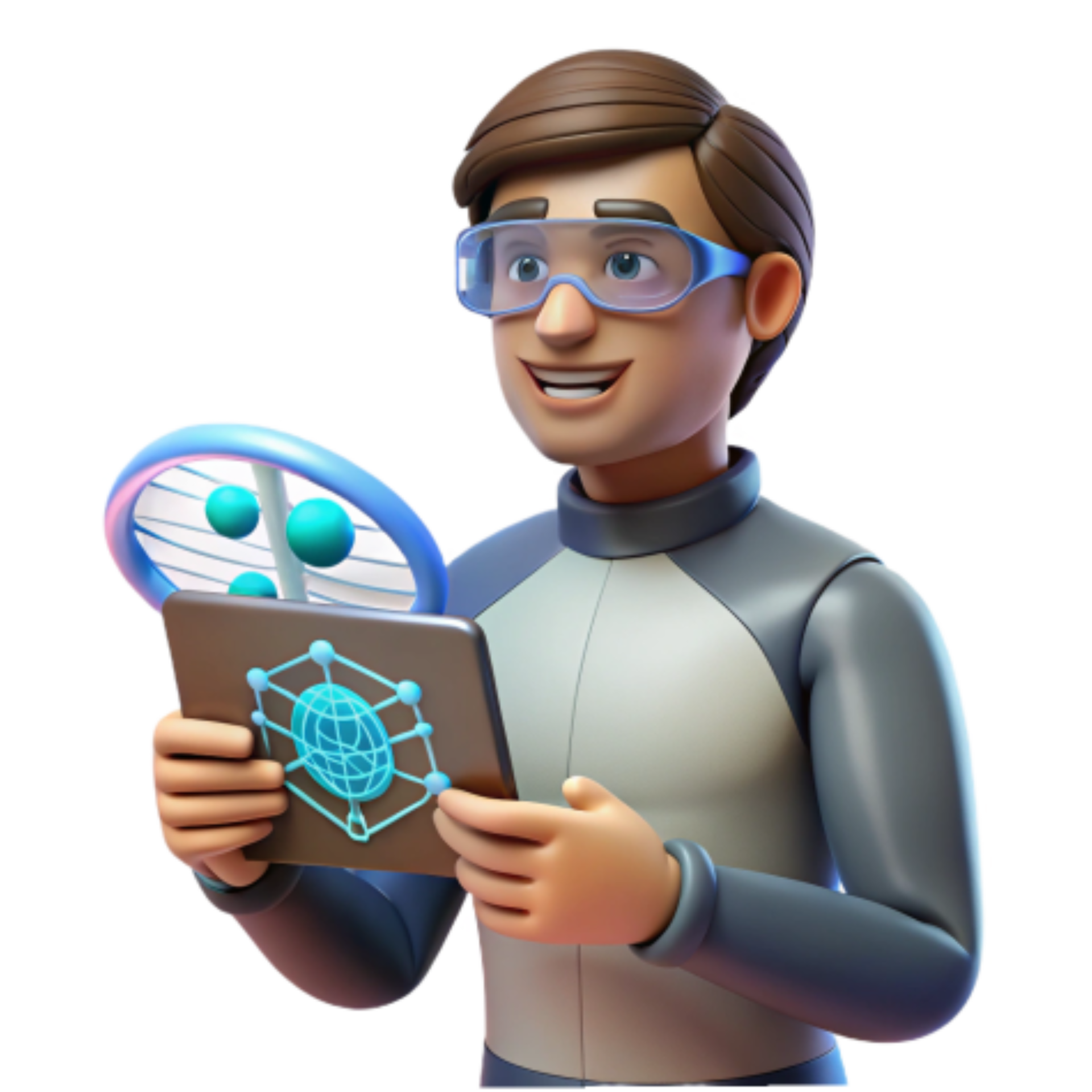 Wonderful Artistic Scientist Exploring Molecular Structures On Tablet Authentic 56738919 Png