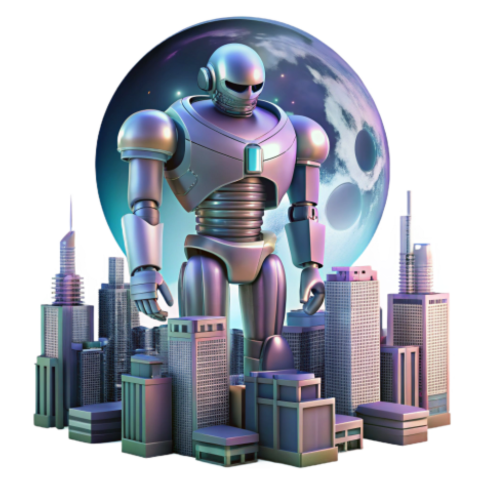 serene abstract Giant Robot Over Cityscape Futuristic Sci-Fi Scene high ... serene abstract Giant Robot Over Cityscape Futuristic Sci-Fi Scene high ...
