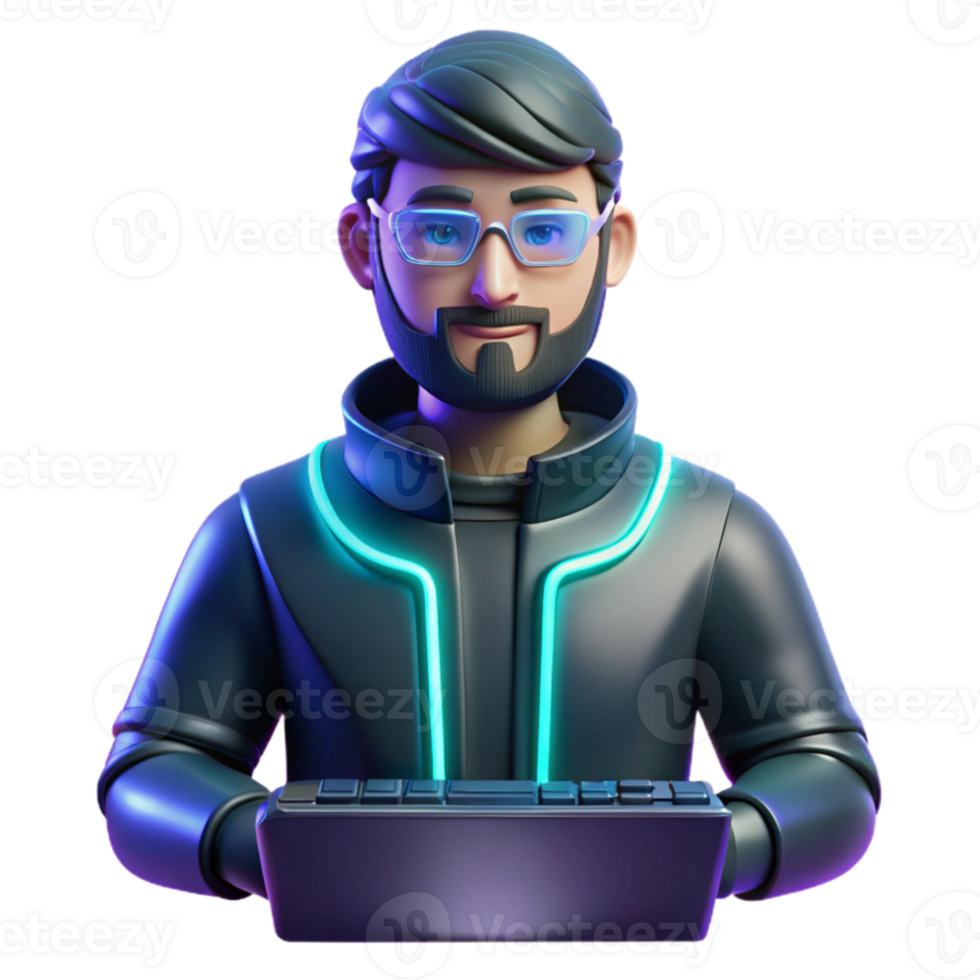 beautiful traditional 3D Illustration Neon lit Coder professional 56756542 PNG