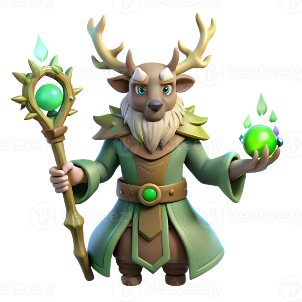 Elegant Traditional 3d Render Green Deer Wizard Fantasy Character Premium 56758012 Png
