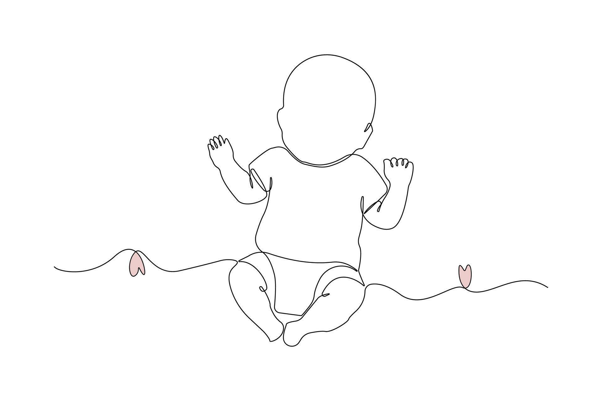 Sleeping baby continuous line art drawing isolated on white background ...