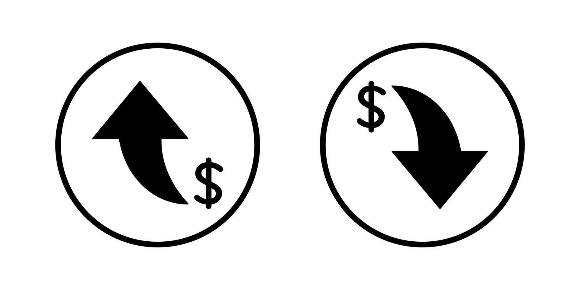 Dollar up and down icon on circle line. USD currency arrow increase and decrease sign symbol ...