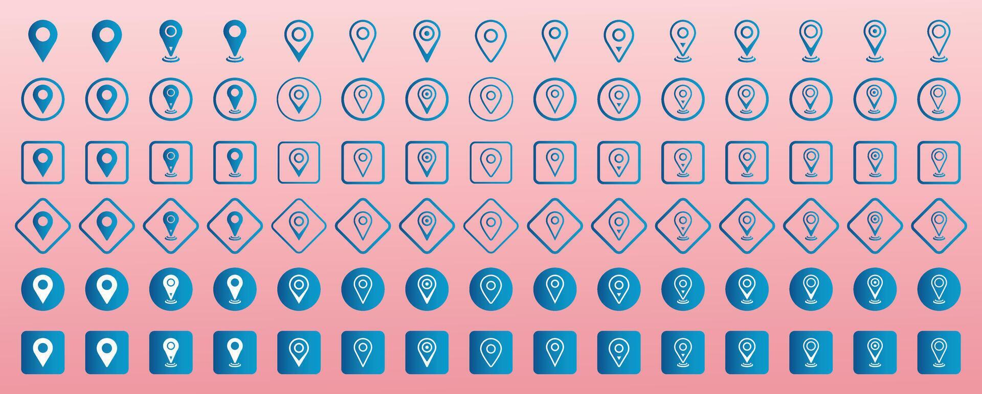 Set of map pin location icons. Modern map markers. Simplified icons of location. Fill and line ...