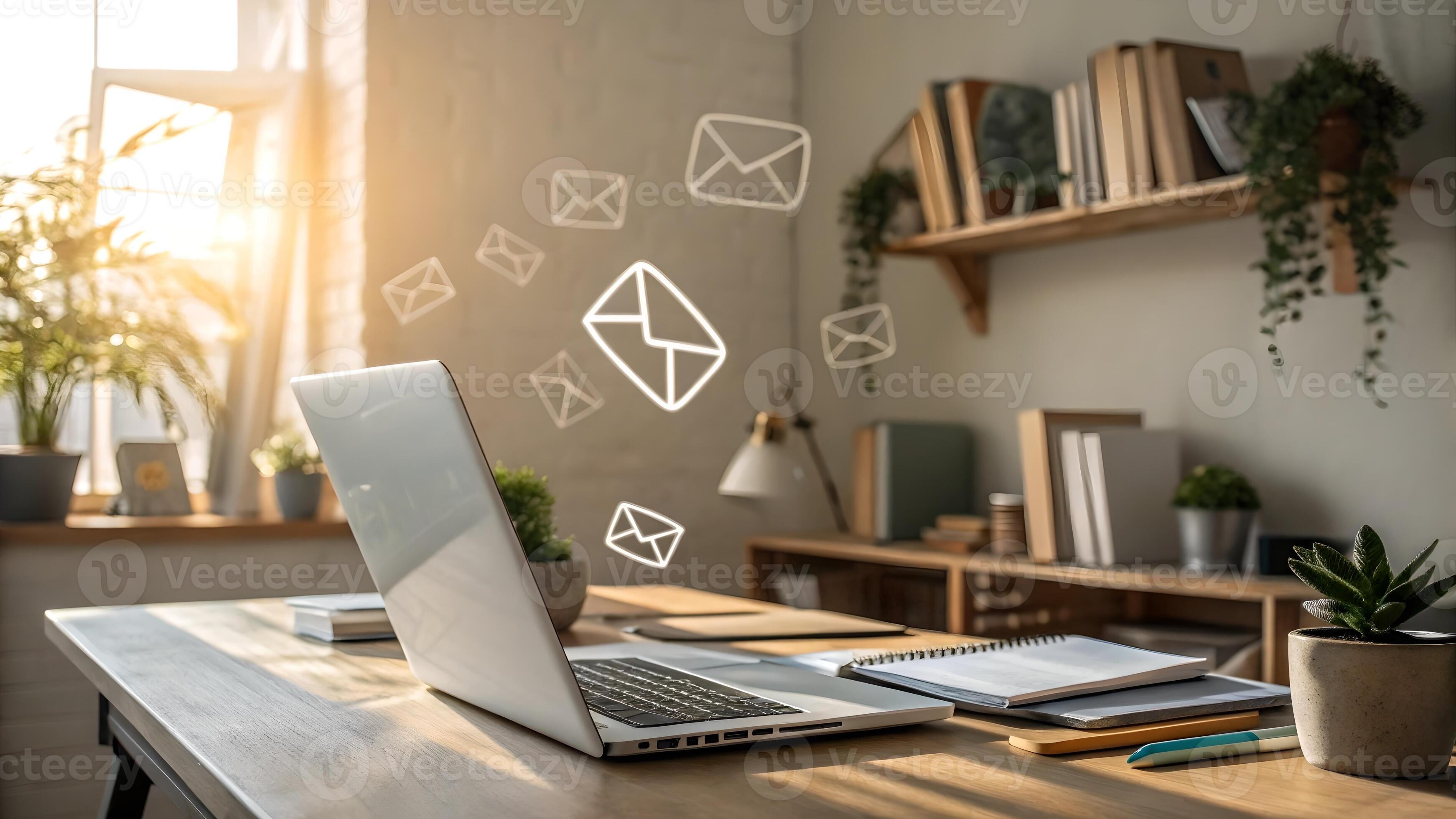 Sunny Home Office Workspace Laptop Email Communication 56804440 Stock ... Sunny Home Office Workspace Laptop Email Communication 56804440 Stock ...
