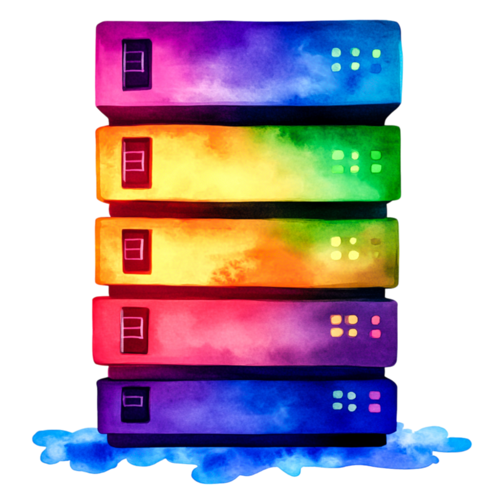 Colorful Digital Server Array with Gradient Background and Clouds ...