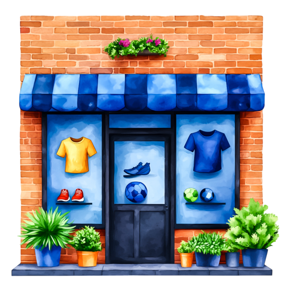 Colorful Sports Shop Front with Clothes and Sports Equipment Display 56819130 PNG