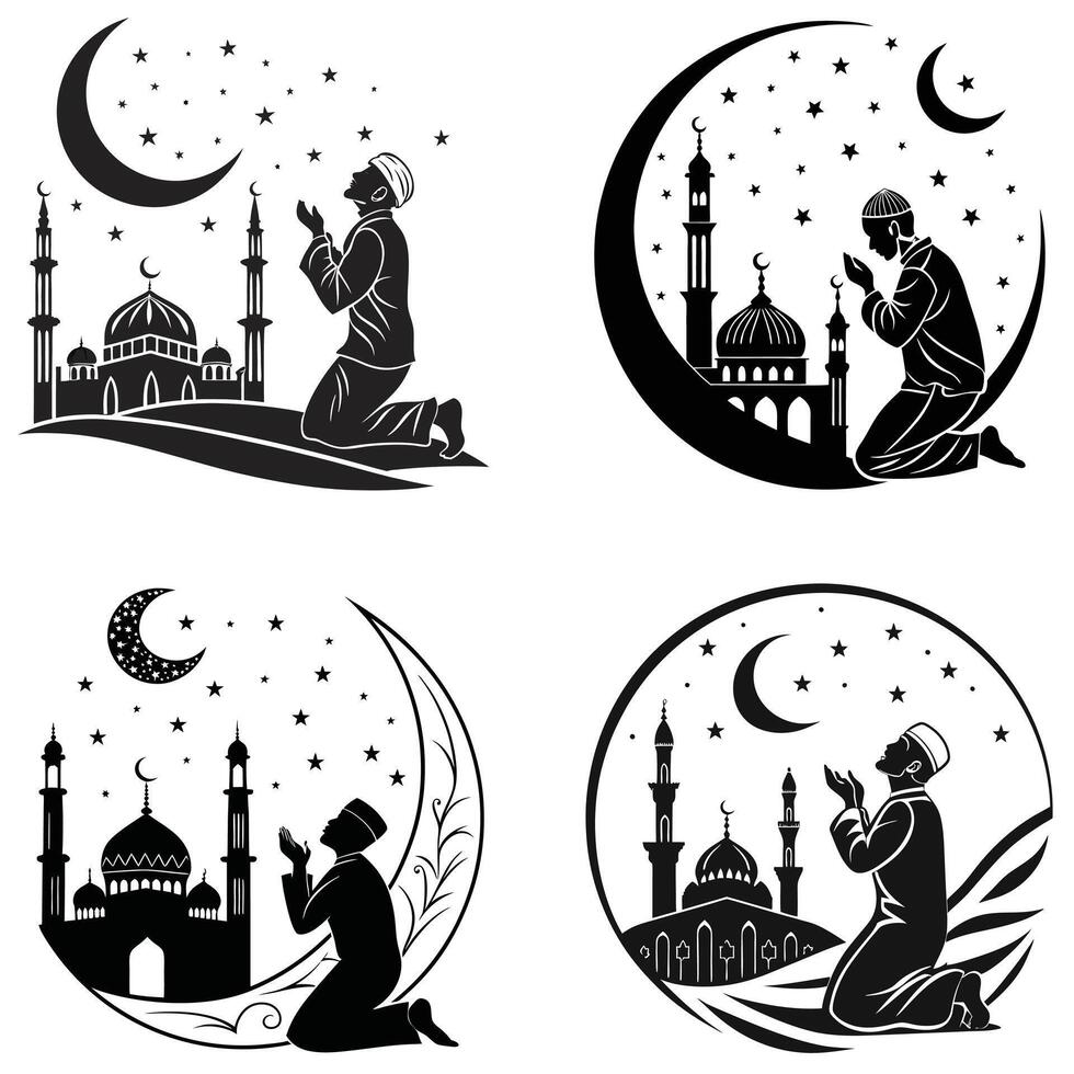 Mosque with Praying Worshipers Silhouette 56821337 Vector Art at Vecteezy Mosque with Praying Worshipers Silhouette 56821337 Vector Art at Vecteezy