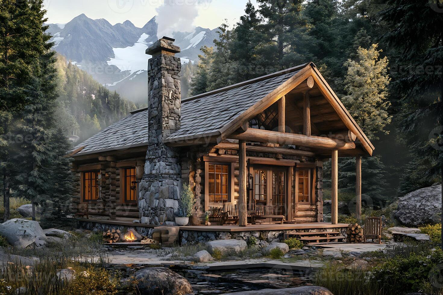 A small log cabin in the woods 56848557 Stock Photo at Vecteezy