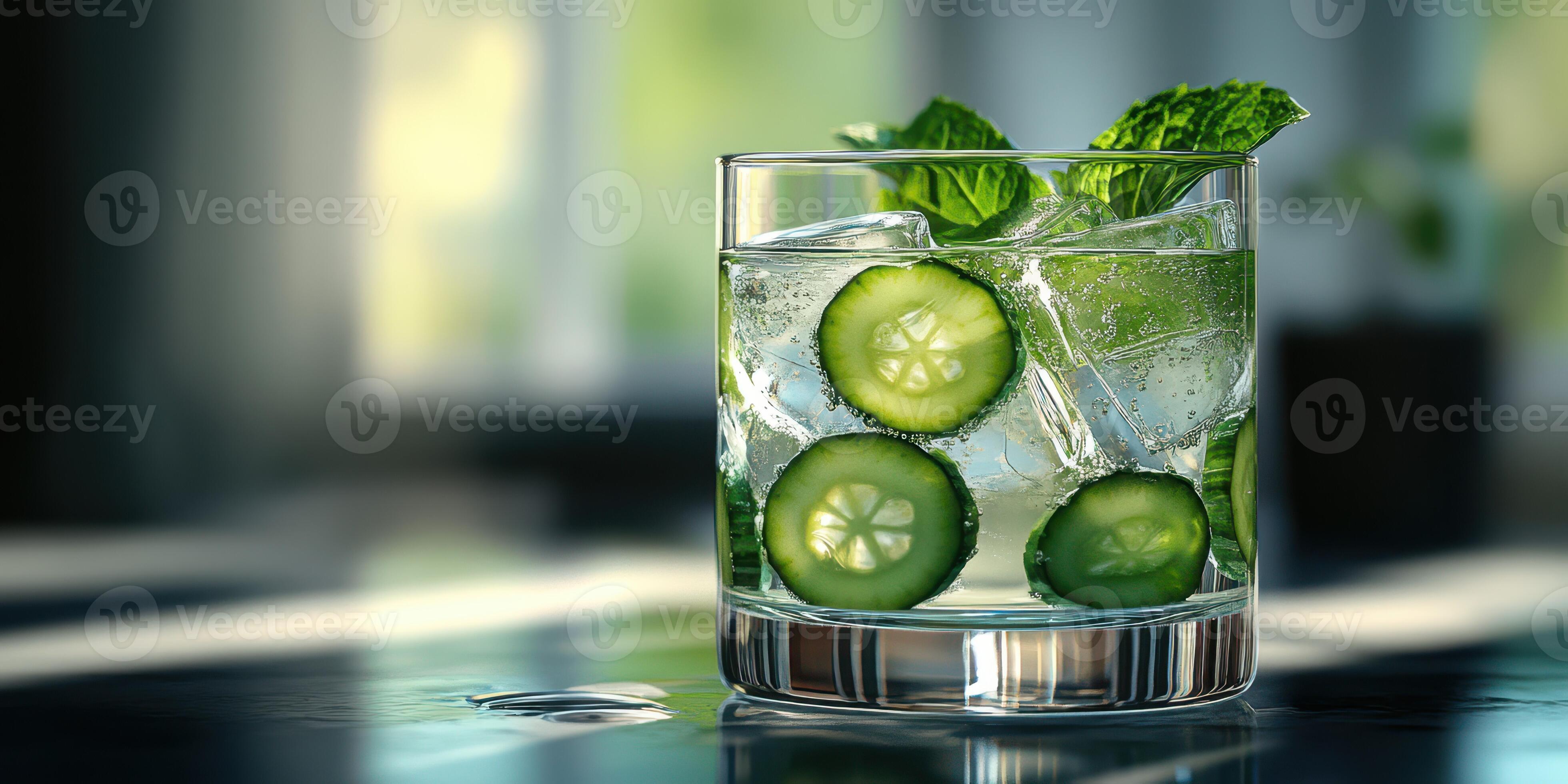 Refreshing cucumber mint drink served in a clear glass on a sunny kitchen counter 56864337 Stock ...