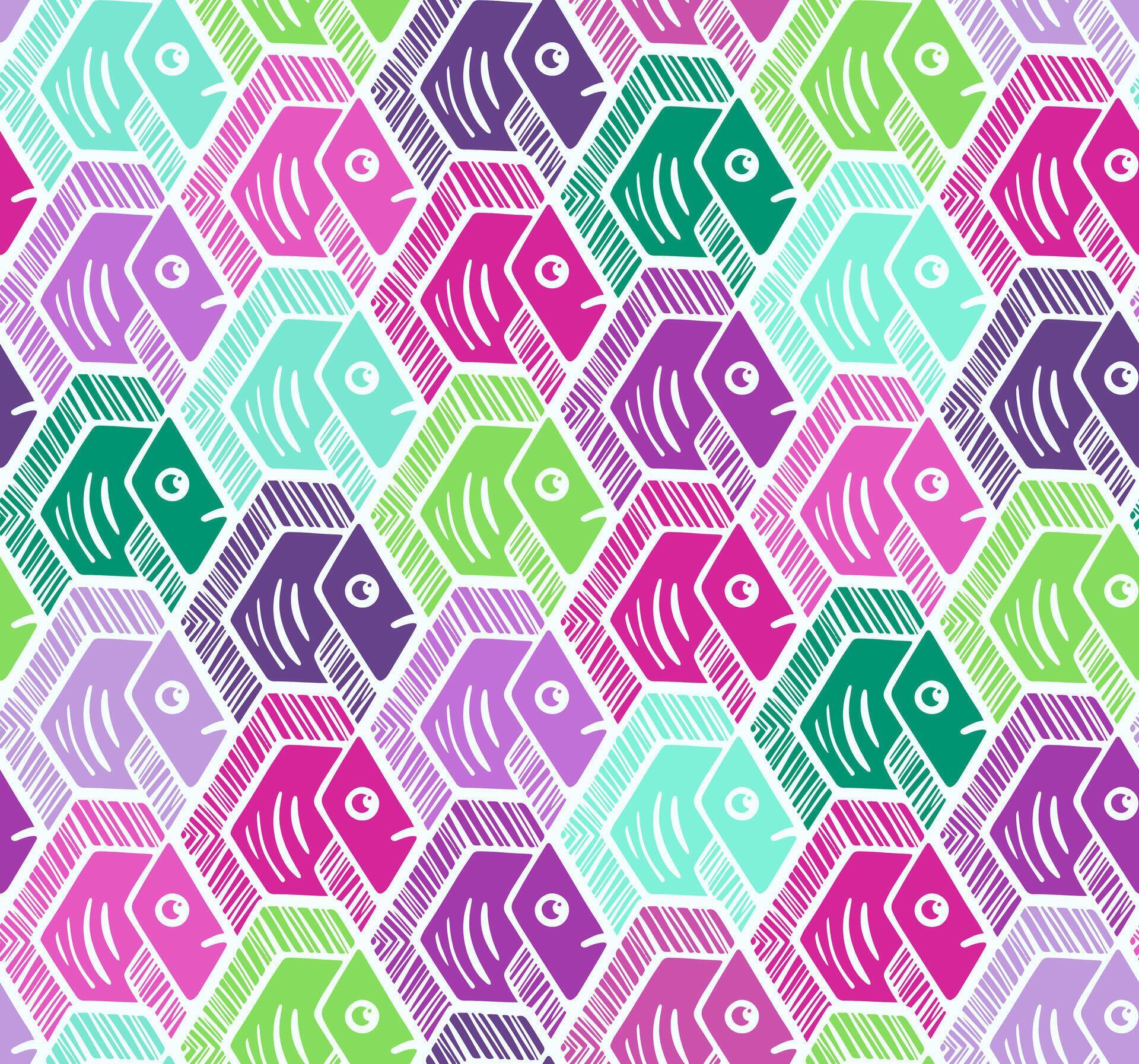 Neon Hexagonal Fish Tessellation Seamless Pattern 56874704 Vector Art ...