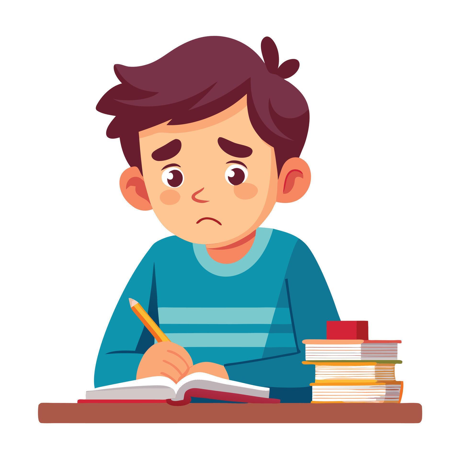 Stressed Student Struggling with Homework and Studying at Desk 56880686 ...