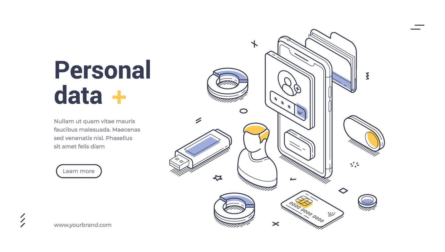 Isometric Web Banner Template Featuring Personal Data Security And