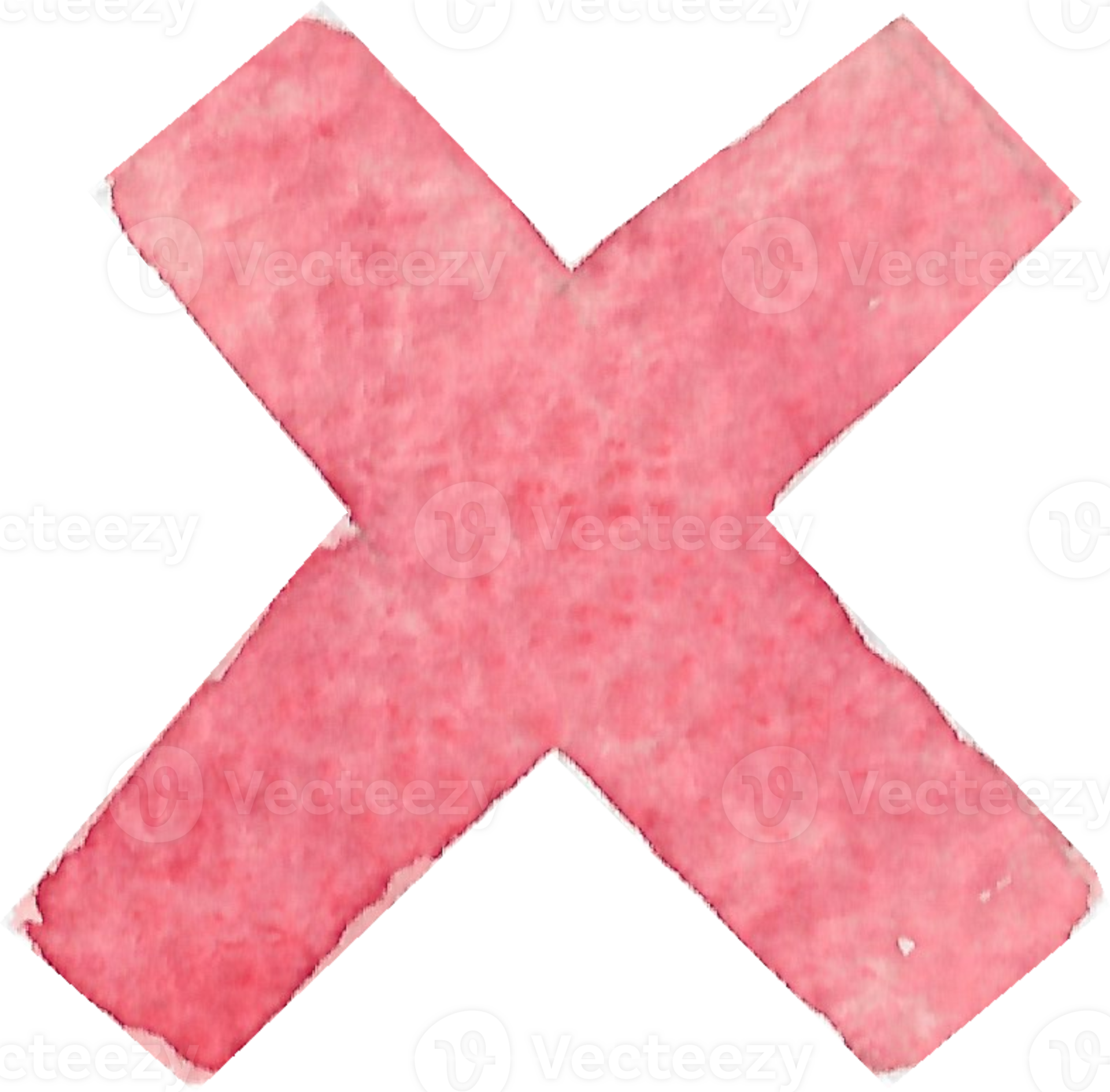 Numeric multiply or multiply symbol that is drawn and painted by hand in light red watercolor of ...