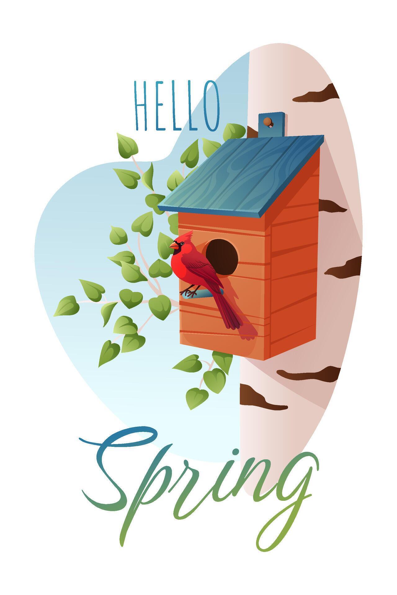 Hello Spring illustration. Hand drawn spring season background with ...