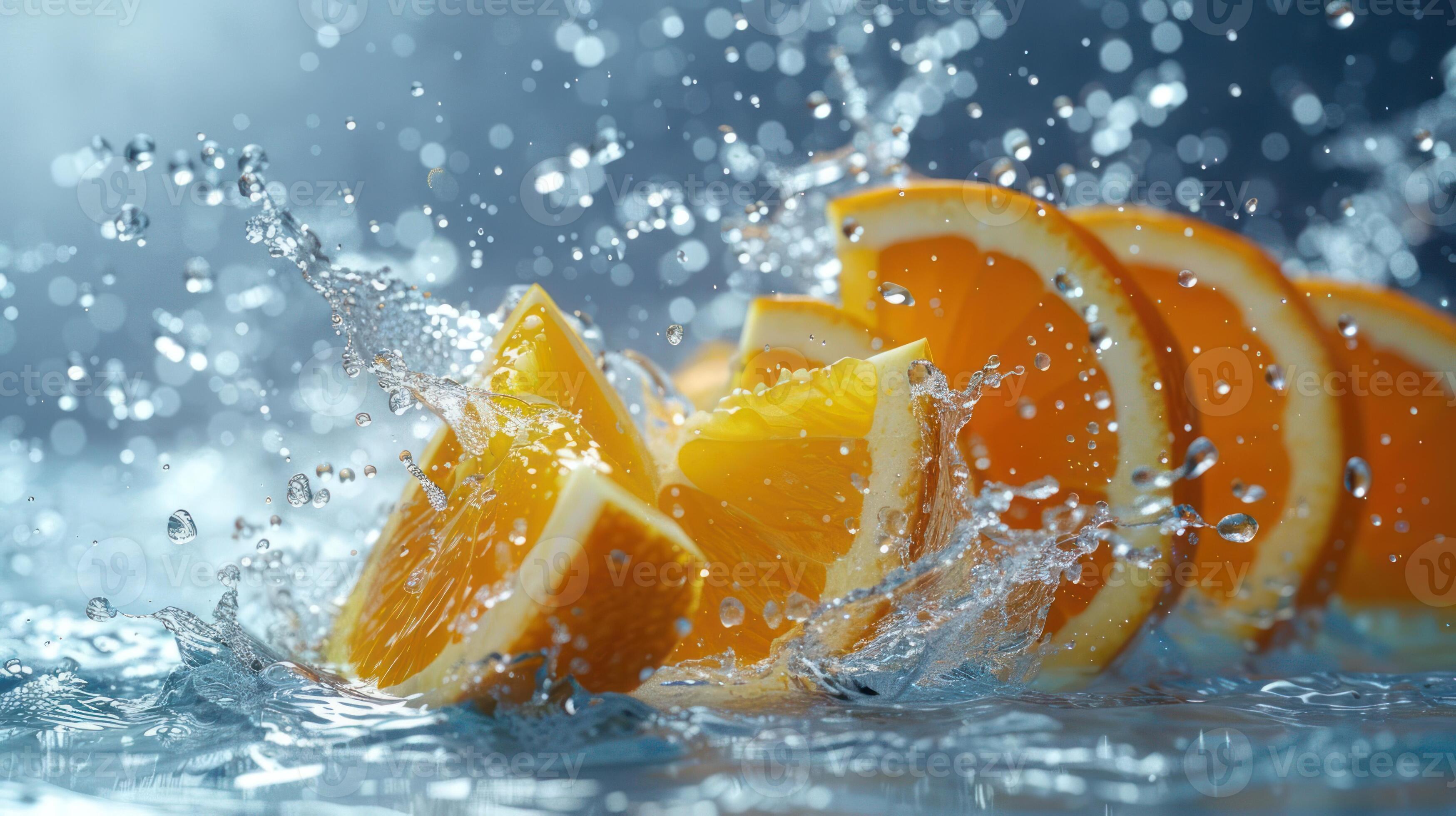 Slices of orange splashing in water, creating a refreshing and vibrant scene. 56932349 Stock ...
